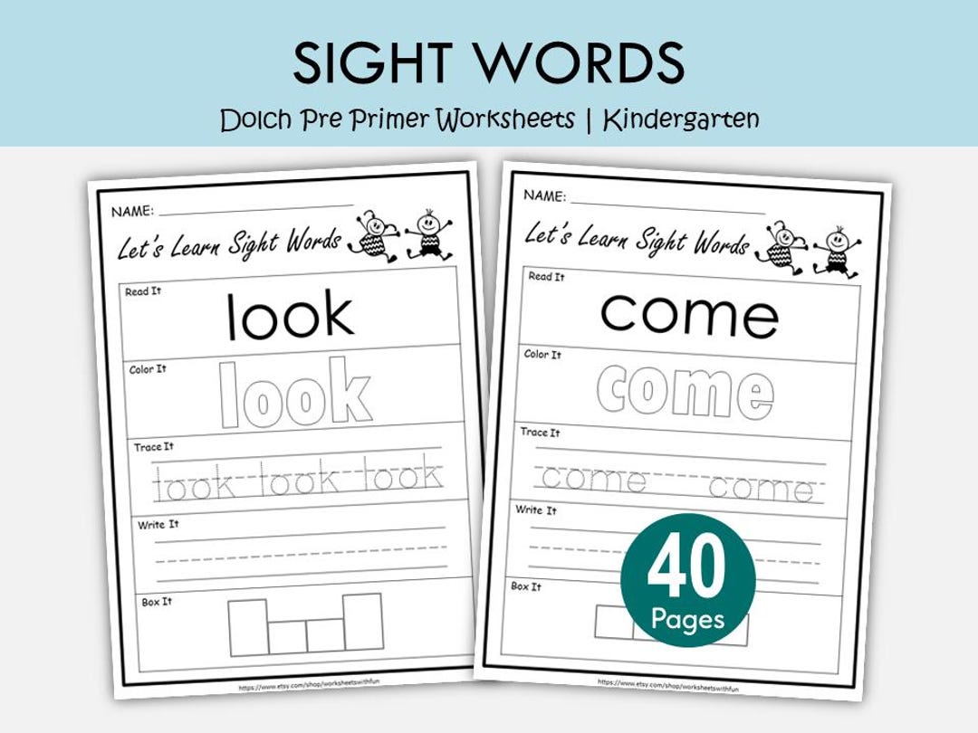 Dolch Pre Primer Sight Words Worksheets | Kindergarten Reading ...