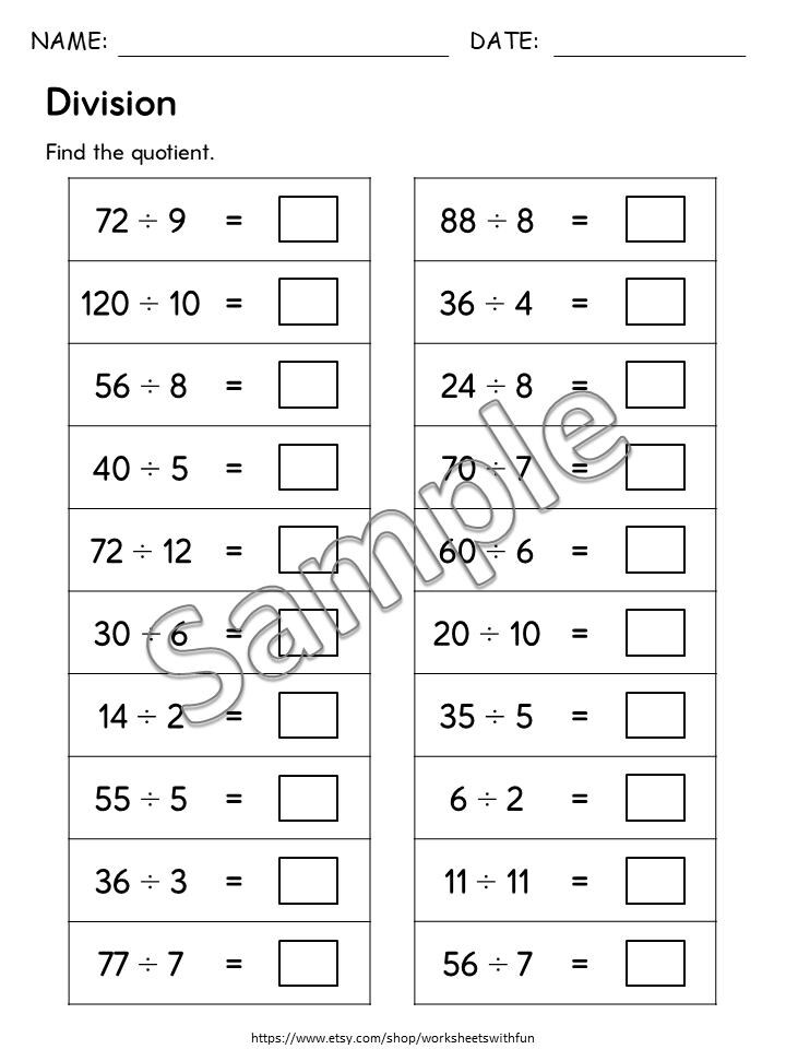 Division Math Drill Worksheets | Division Facts Practice | Timed Tests ...