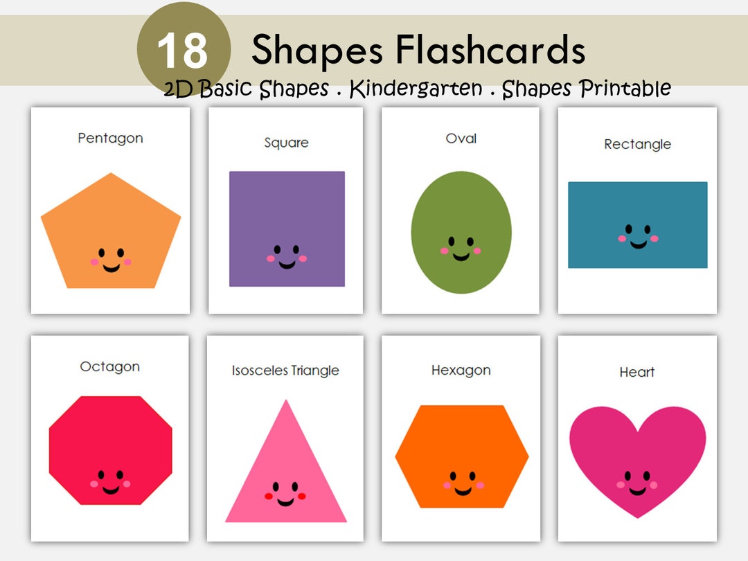 Shape Flashcards for Kindergarten, Preschool Printable, 2D Basic Shapes ...