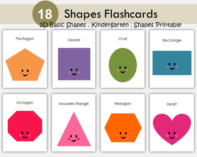 Basic 2D Shapes Flash Cards , Preschool Shape Cards, Shape Recognition ...