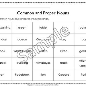 Noun Sorting Worksheets: Common and Proper Nouns (PDF Printable) - Etsy
