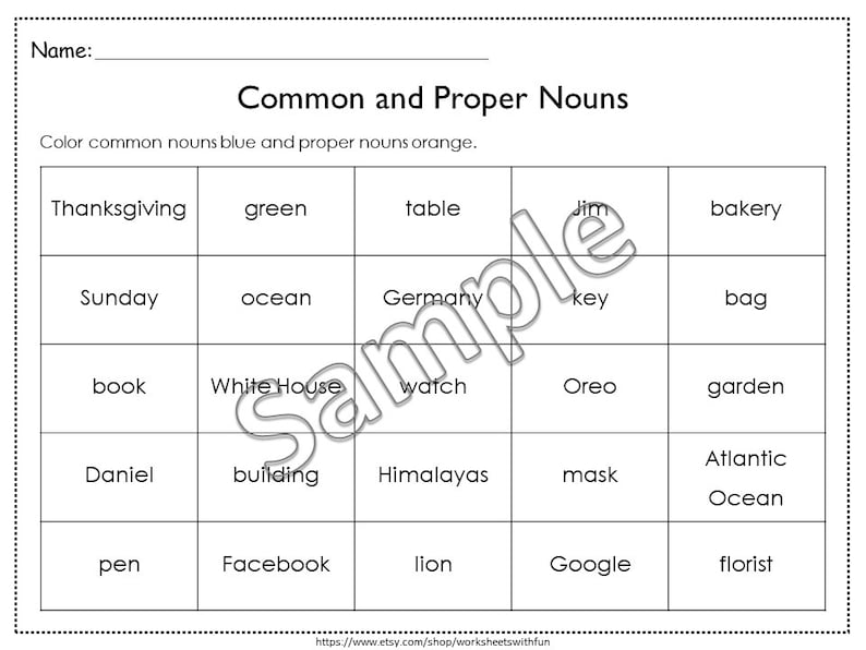 Common and Proper Noun Worksheets, Noun Sorting Activity, Grammar ...