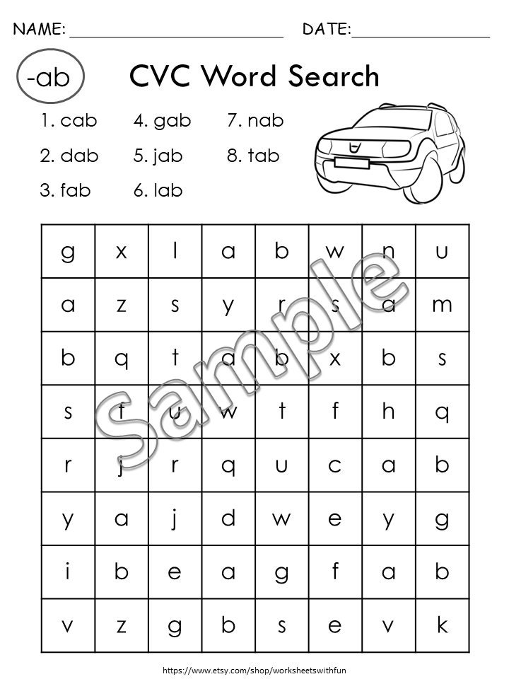 CVC Word Search Worksheets | Phonics Printables for Preschool ...
