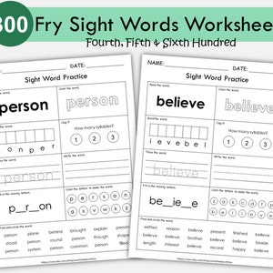 300 Printable Fry Sight Words Worksheets, Sight Words Workbook, Fourth ...