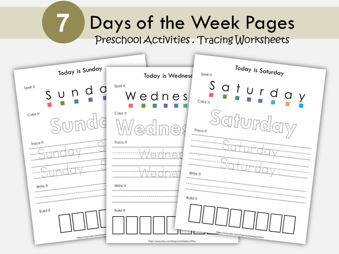 Days of the Week Worksheets, Kindergarten Tracing and Writing Printable ...
