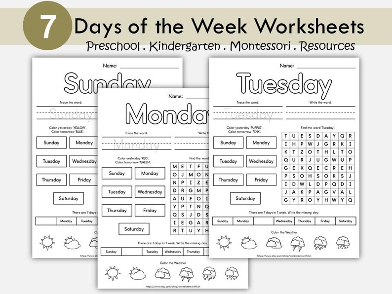 Days of the Week Worksheets for Kids | Printable Preschool ...