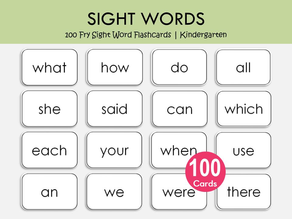 100 Fry Sight Word Flashcards, Printable Sight Words, Kindergarten ...
