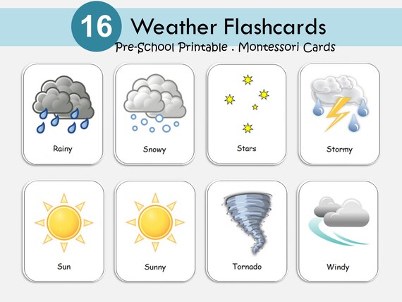 Tarjetas Didácticas Sobre El Clima Para Preescolar