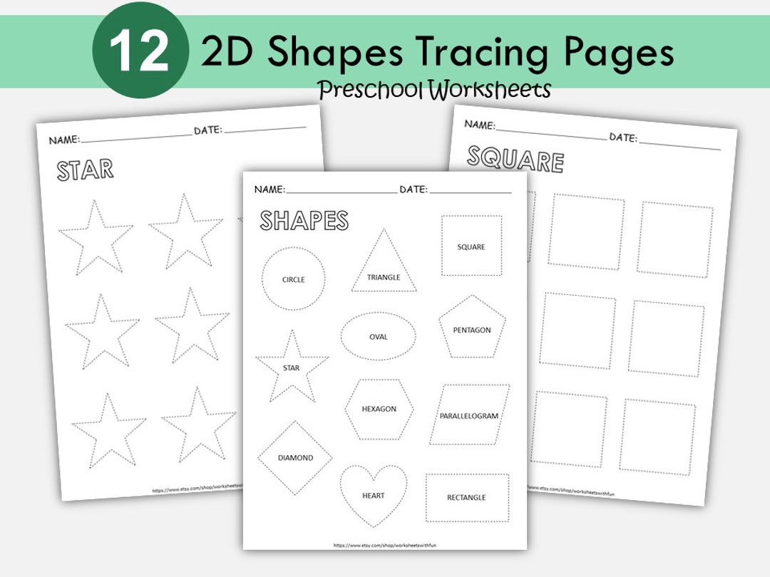 Preschool Shapes Tracing Worksheets: 2D Shapes (digital Download) - Etsy