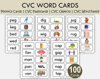 CVC Words Reading Printable | Montessori Phonics Cards | Kindergarten ...