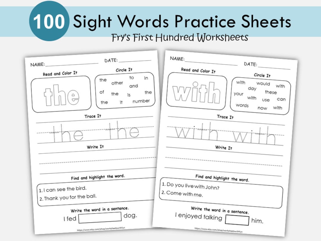 Fry First 100 Sight Words Worksheets: Kindergarten Literacy Activities ...