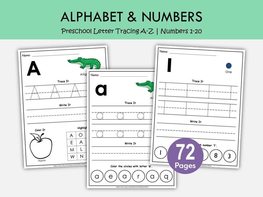 Alphabet Worksheets Printable Bundle, Preschool Letter Tracing A-Z ...