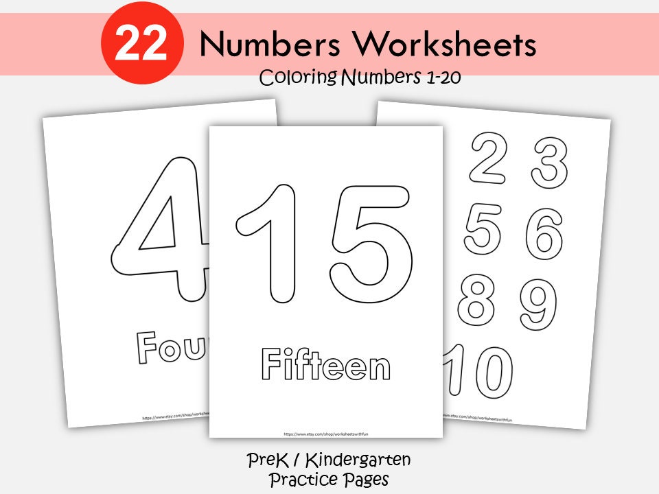 Number Coloring Pages: 1-20, Preschool Math Activity (PDF Download) - Etsy