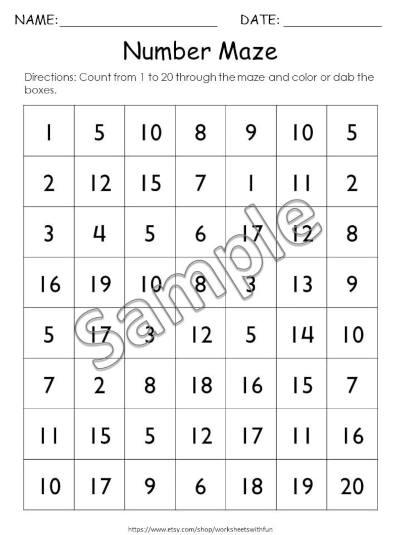 Number Maze Worksheets 1-20 | Preschool Counting & Number Recognition ...