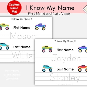 Name Tracing Sheet for Kids, Dry Erase Name Mat-car Theme, First & Last ...