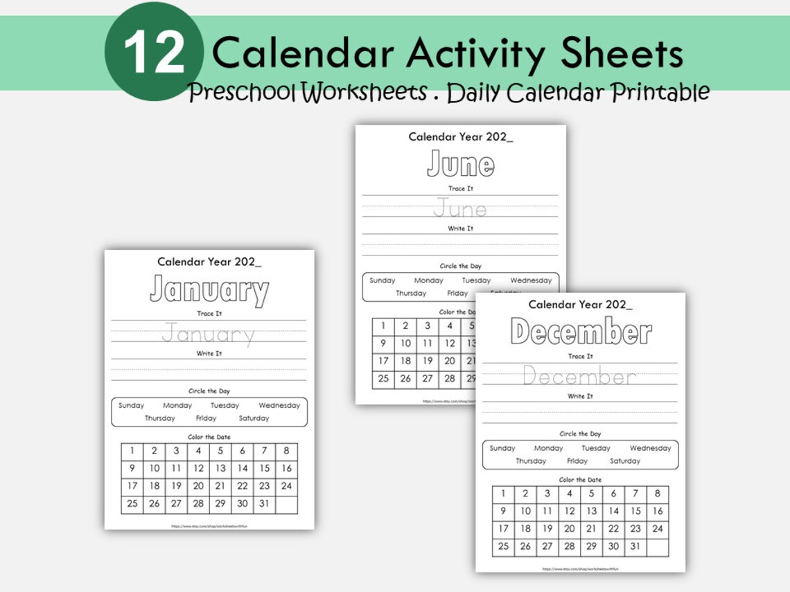 Daily Calendar Worksheet: Preschool Homeschool Activity (PDF) - Etsy