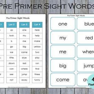 Sight Words Flash Cards Printable, Dolch Pre Primer Flashcards, Learn ...