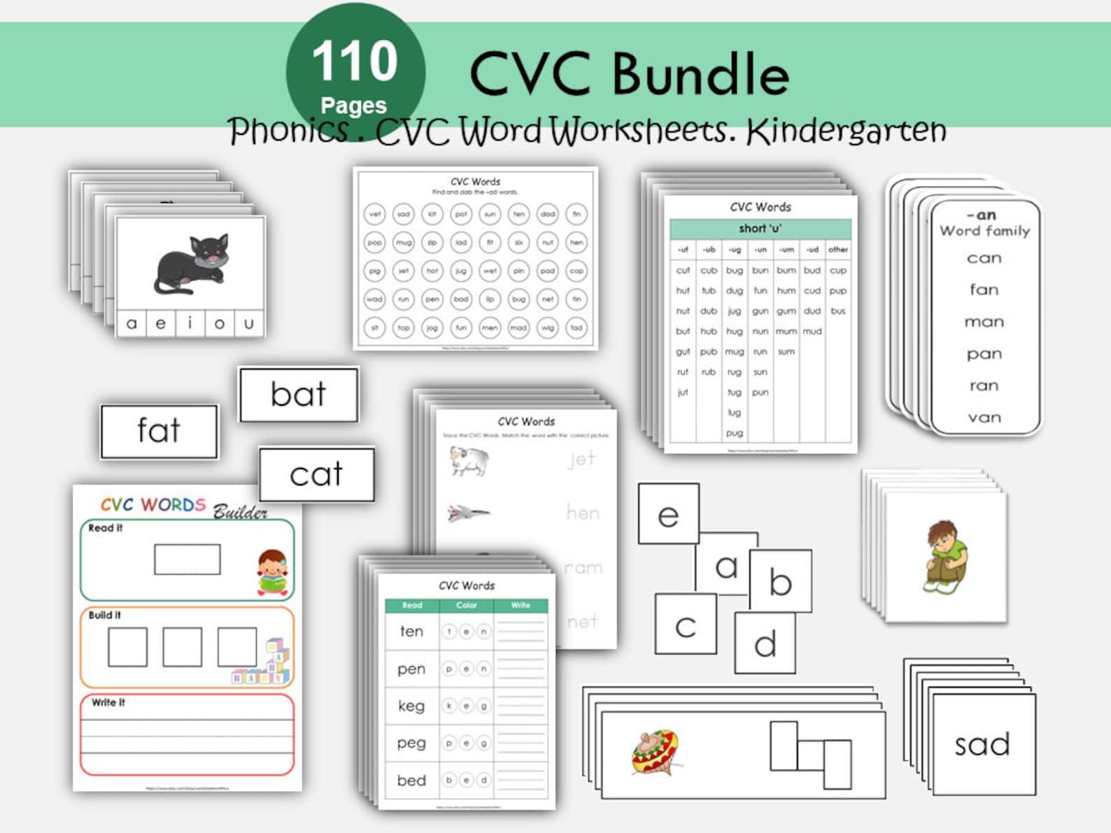 CVC Words Literacy Learning Pack: Kindergarten Phonics (digital ...