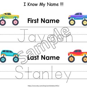 Name Tracing Sheet for Kids, Dry Erase Name Mat-car Theme, First & Last ...