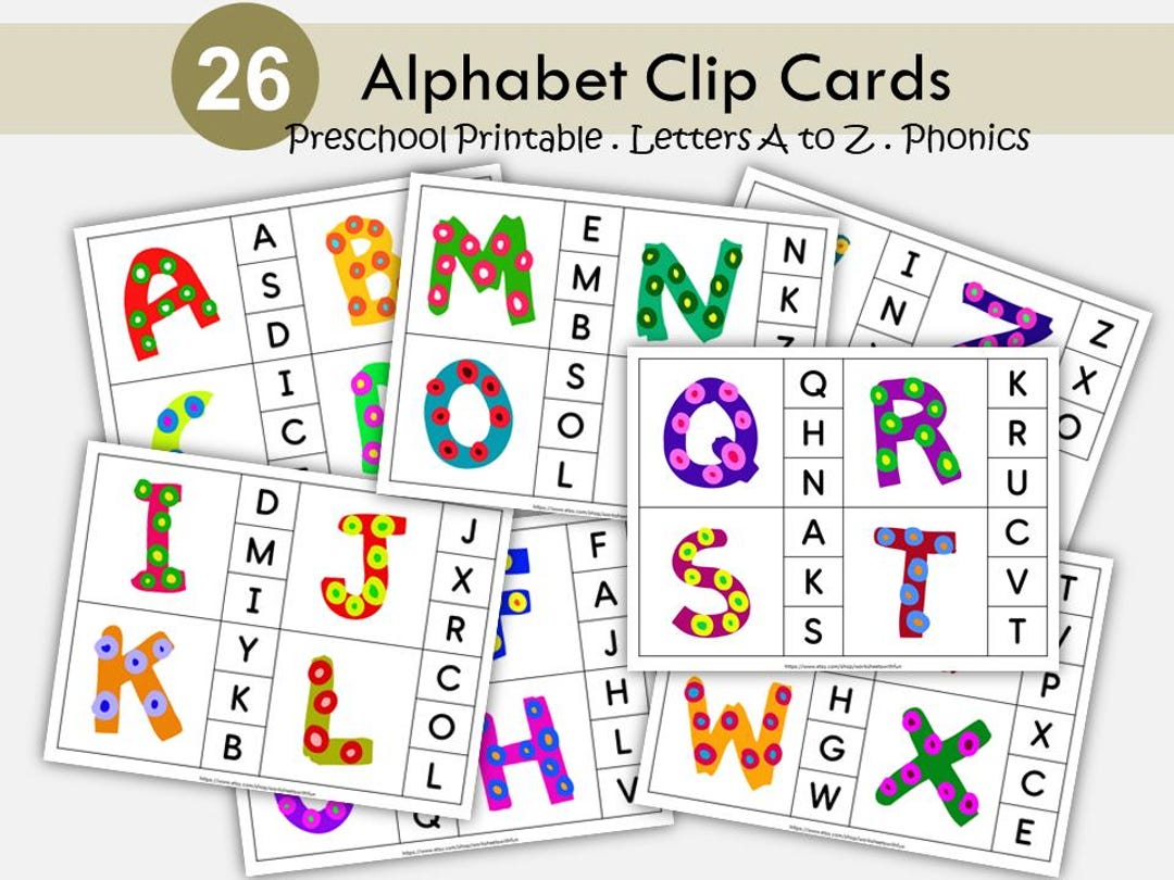 Alphabet Clip Cards Phonics, A-Z Letters Flashcards, Alphabet Matching ...