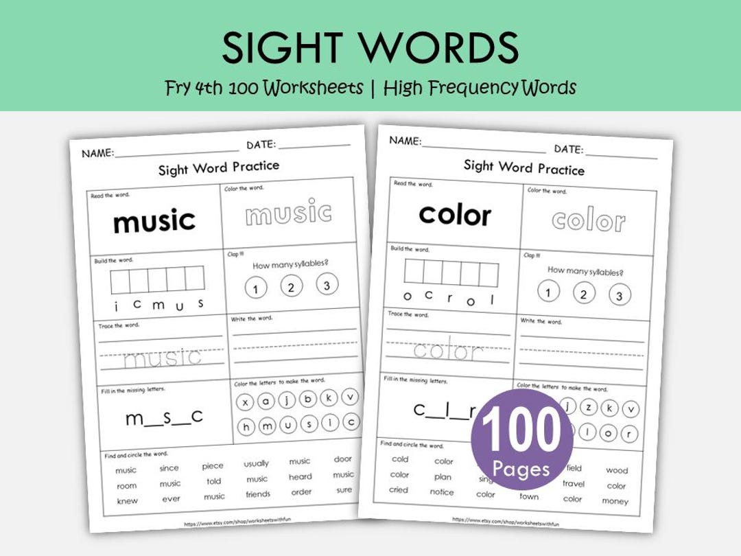 Fry 4th Hundred Sight Words Worksheets | High Frequency Word Activities ...