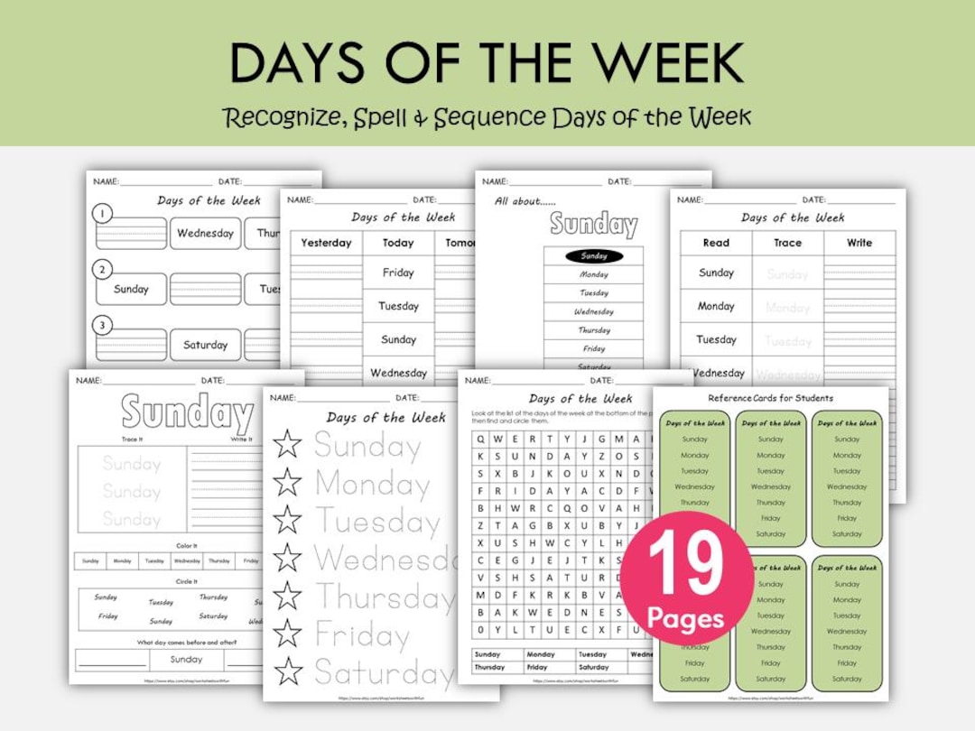 Days of the Week Worksheets Printable | Kindergarten Calendar ...