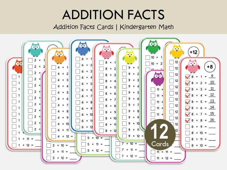 Printable Addition Facts Cards for Kids | Kindergarten Math Flashcards ...