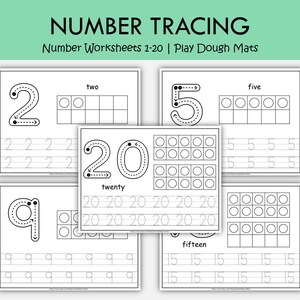 Number Tracing Worksheets 1-20 | Play Dough Number Mats | Ten Frame ...