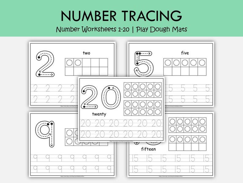Number Tracing Worksheets 1-20 | Play Dough Number Mats | Ten Frame ...