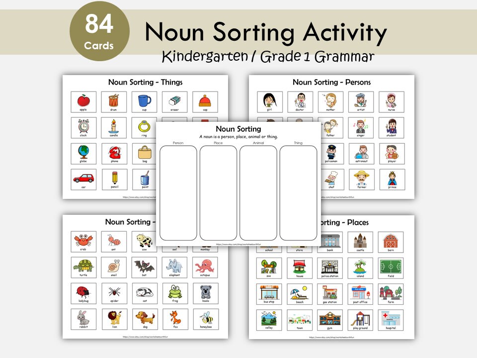 Noun Sorting, Nouns Flashcards, Matching and Grouping Activity, Noun ...