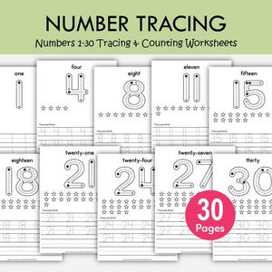 Number Tracing Worksheets 1–30 Printable | Preschool & Kindergarten ...