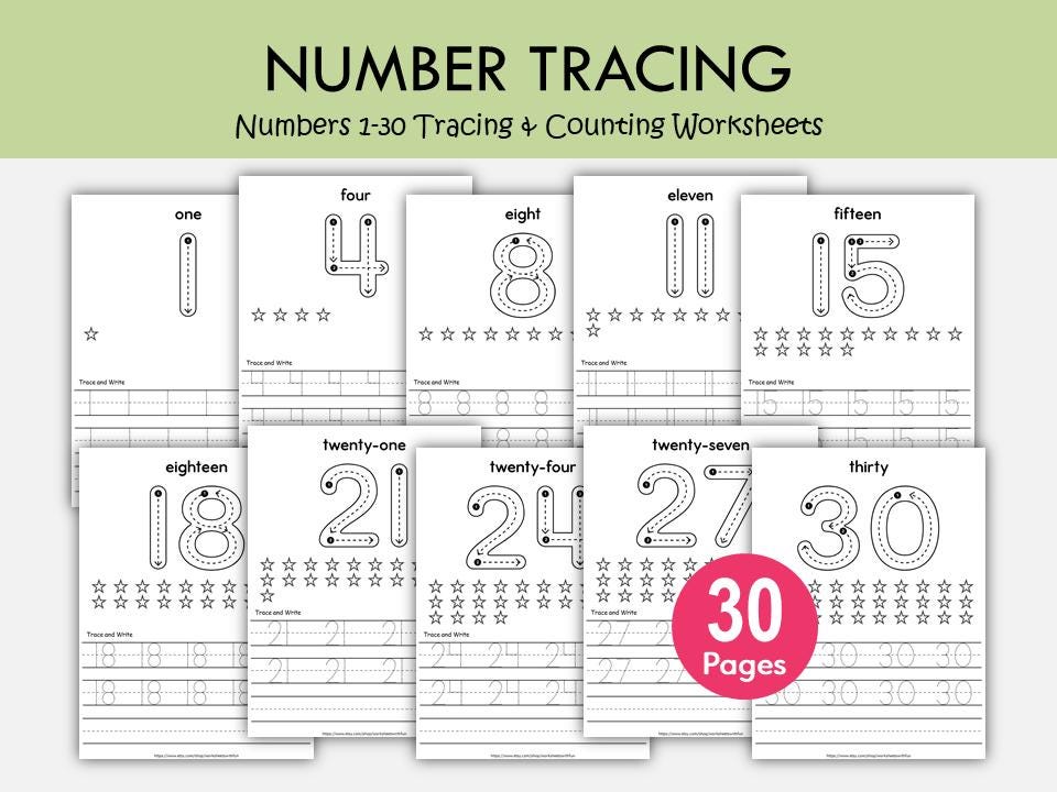 Number Tracing Worksheets 1–30 Printable | Preschool & Kindergarten ...