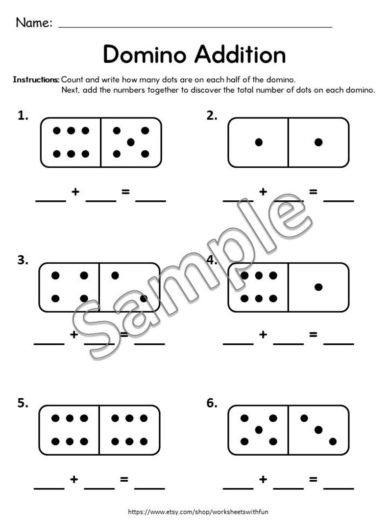 Domino Addition Worksheets for Kids | Math Practice Workbook Printable ...