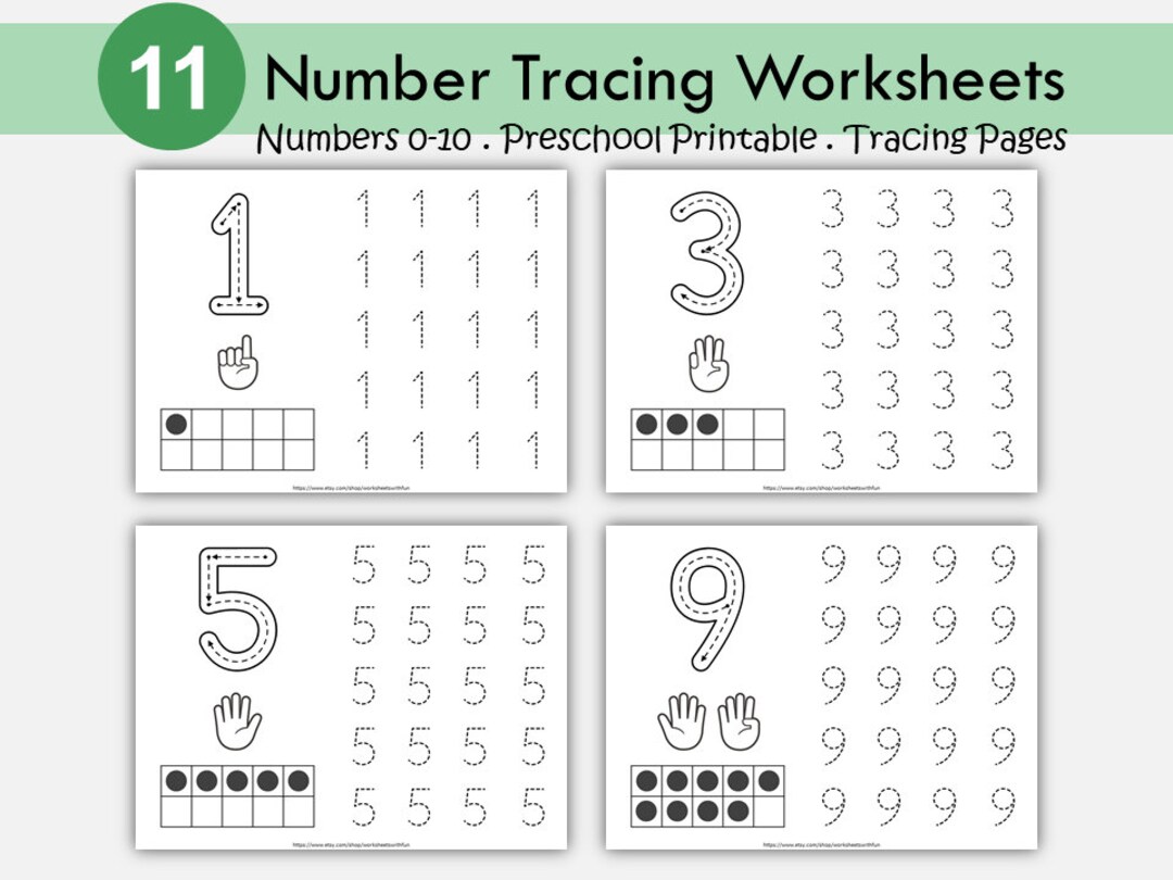 Number Tracing Worksheets: Finger Counting & Ten Frames (PDF Download ...