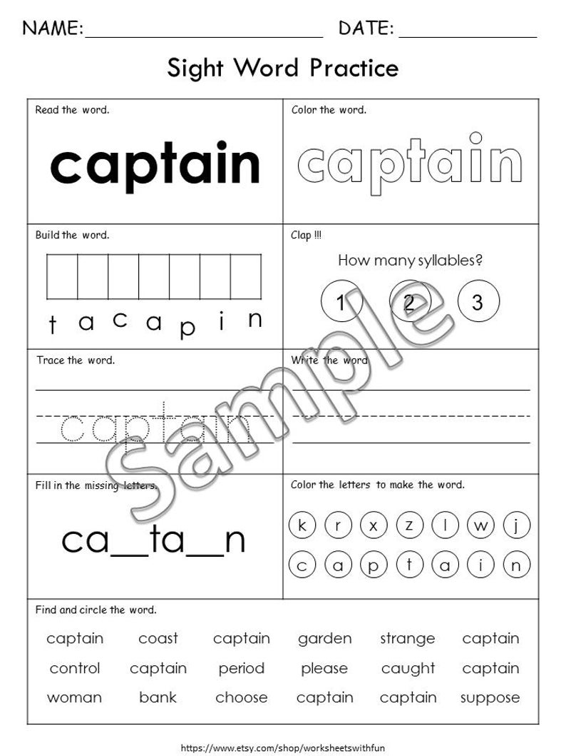 100 Fry Sight Words Worksheets: Eighth Hundred (printable) - Etsy