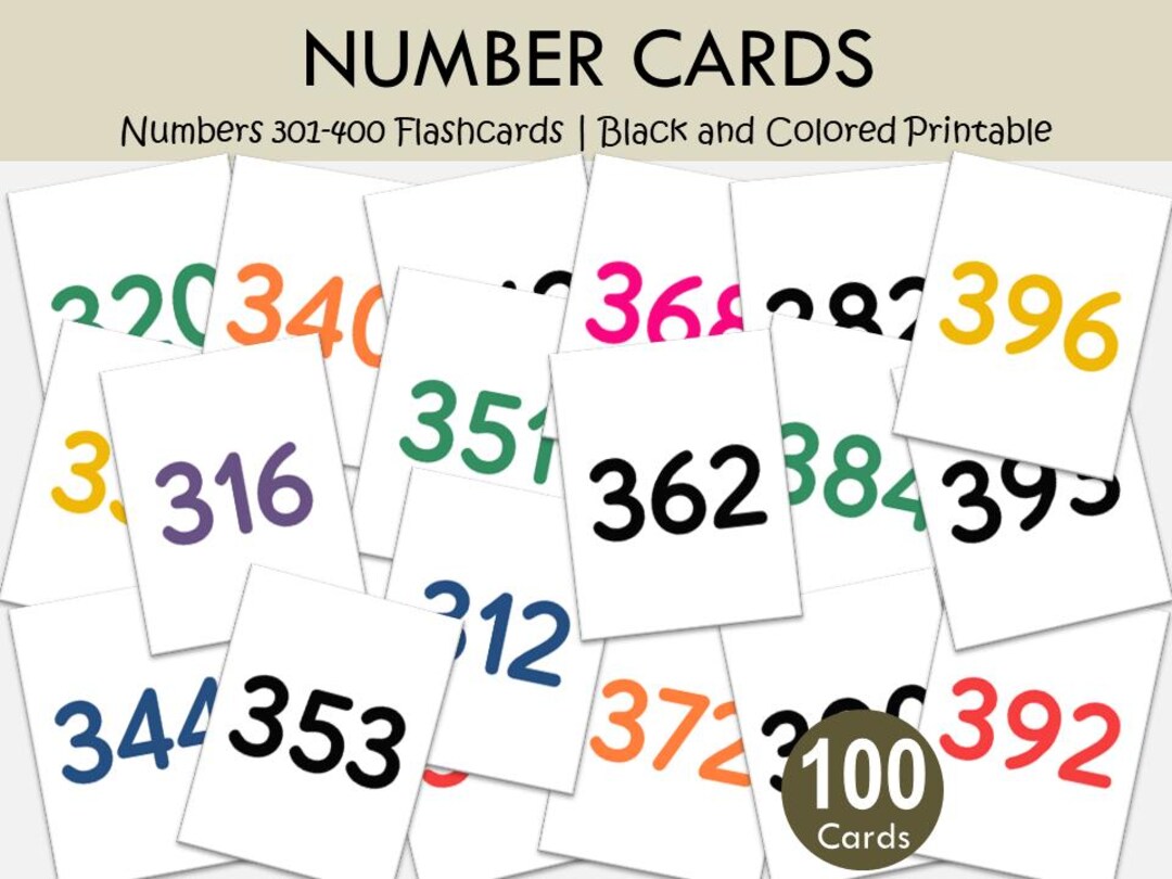 Number Flash Cards 301-400: Printable Learning for Toddlers (digital ...