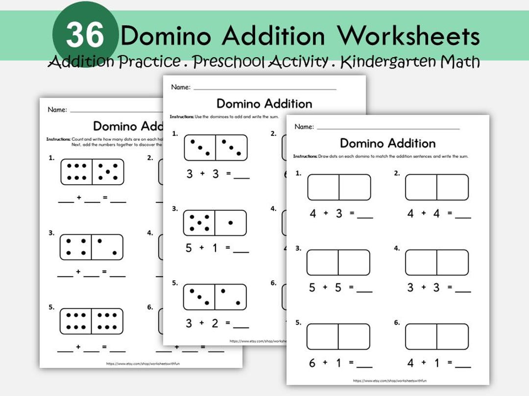 36 Addition Worksheets for Kids Using Domino | Count and Add Dots ...