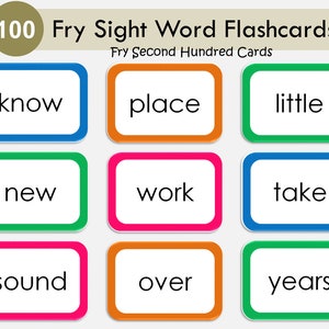 Sight Words Flash Cards Fry Second 100 Printable, Kids High Frequency ...