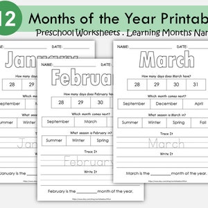 Months of the Year Worksheets Printable | Preschool & Kindergarten ...