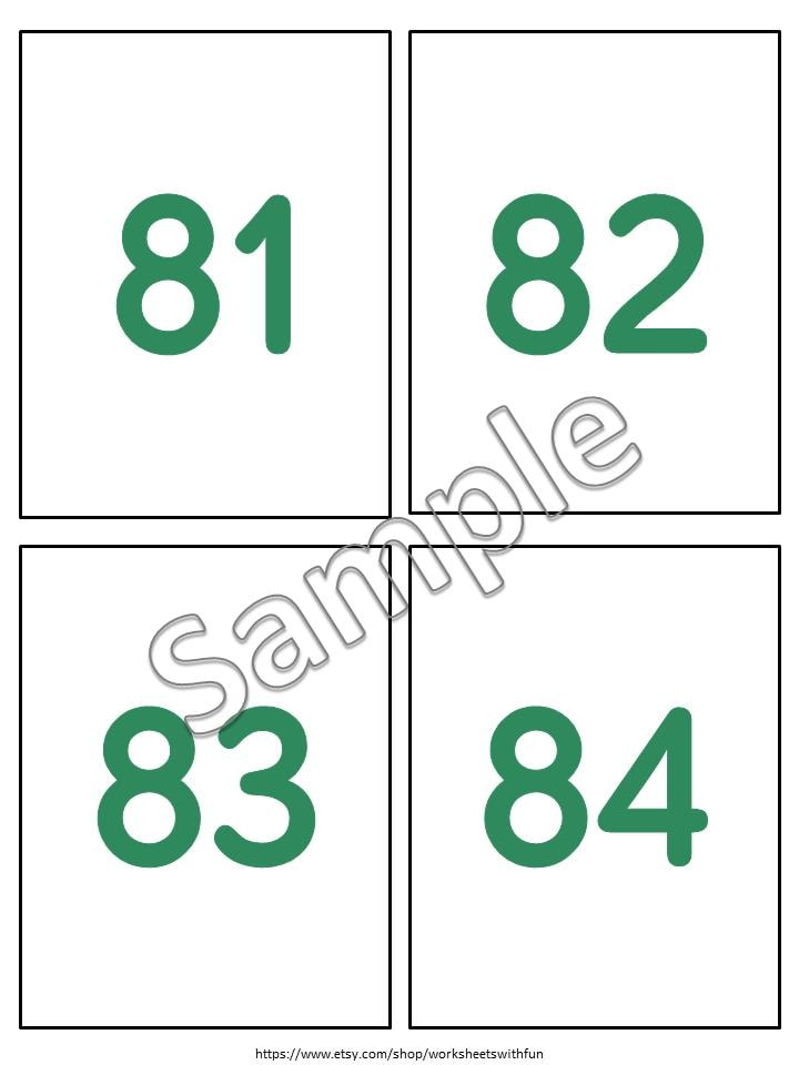 Number Flash Cards 1-100: Printable Learning for Toddlers (digital ...