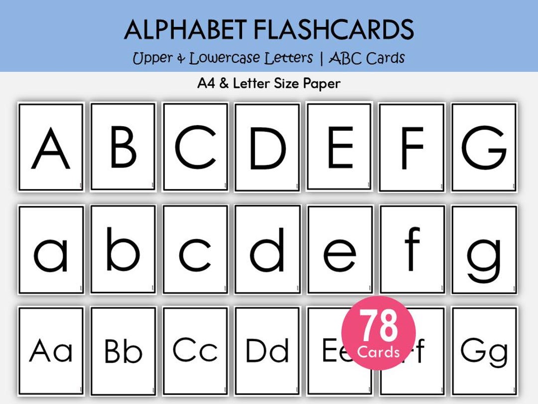 Alphabet Flashcards Printable - Uppercase, Lowercase | 78 Black and ...