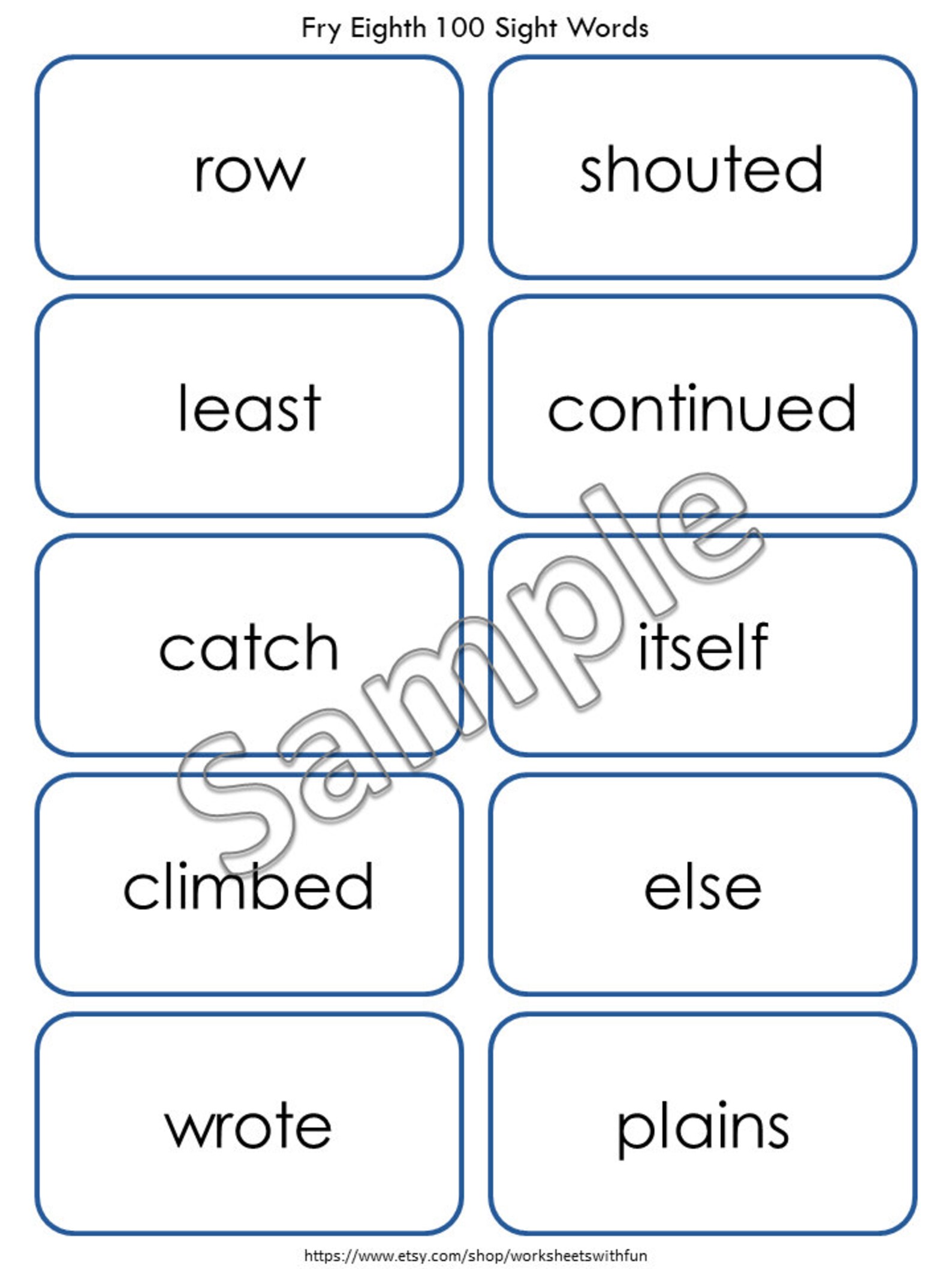 Sight Words Flashcards for Kindergarten, 100 Printable Fry Eighth ...
