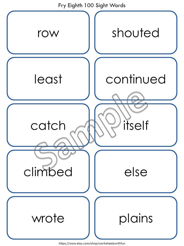 Fry 8th 100 Sight Words Flashcards Printable | 701–800 High Frequency ...