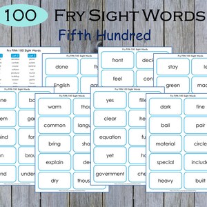 Sight Words Flashcards for Kindergarten, 100 Printable Fry Fifth ...