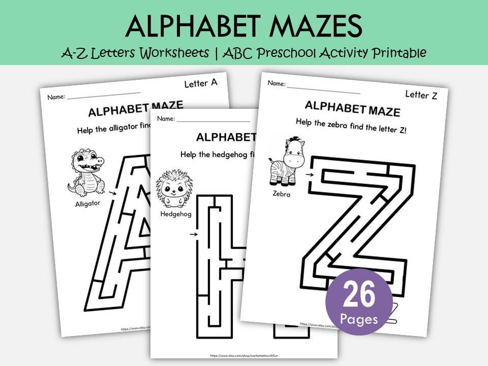 Alphabet Letter Mazes Printable | A–Z Maze Worksheets | Beginning ...
