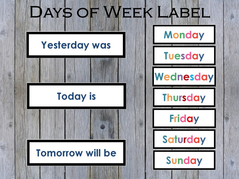 Days of the Week Cards Days of the Week Printable Days of - Etsy
