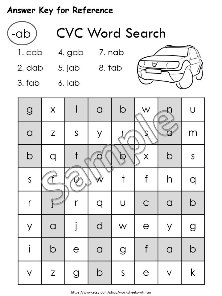 CVC Word Search Worksheets | Phonics Printables for Preschool ...