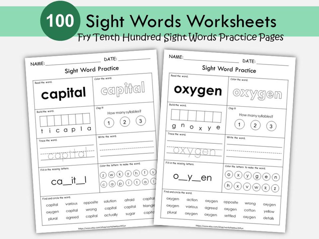 100 Printable Sight Words Worksheets, Fry Tenth Hundred Sight Word Work ...