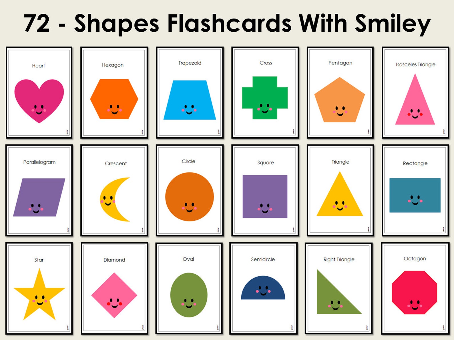 Shapes Flashcards Printable 72 Basic Shapes Flash Cards | Etsy