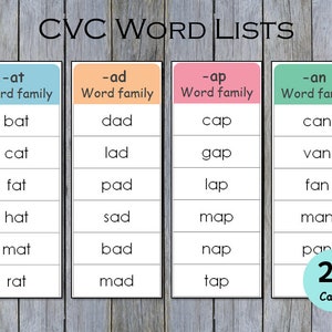 CVC Words List Printable Kindergarten Reading Phonics Cards - Etsy Hong ...